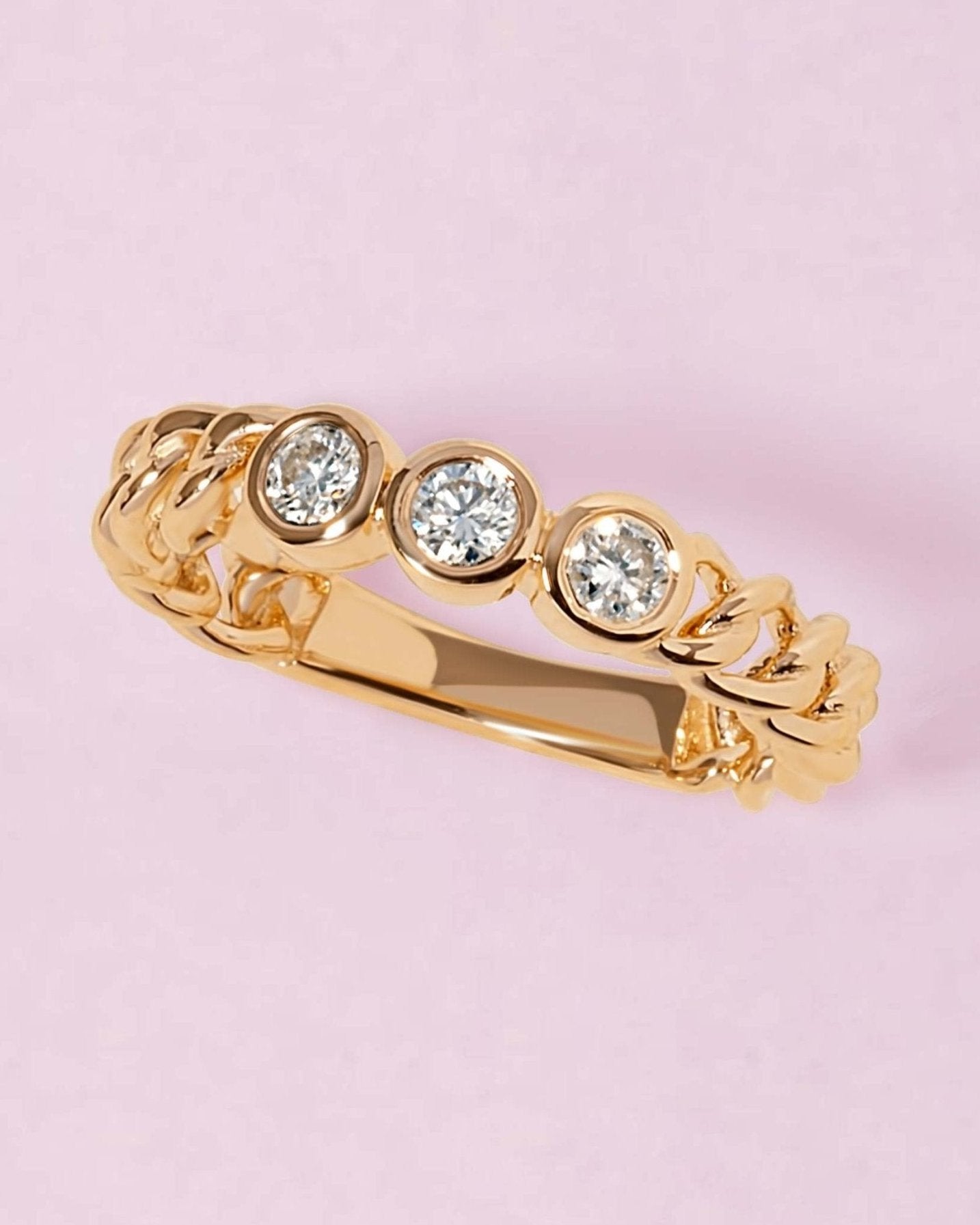 Triple Diamond Bezel Cuban Link Ring | Sparkle Society