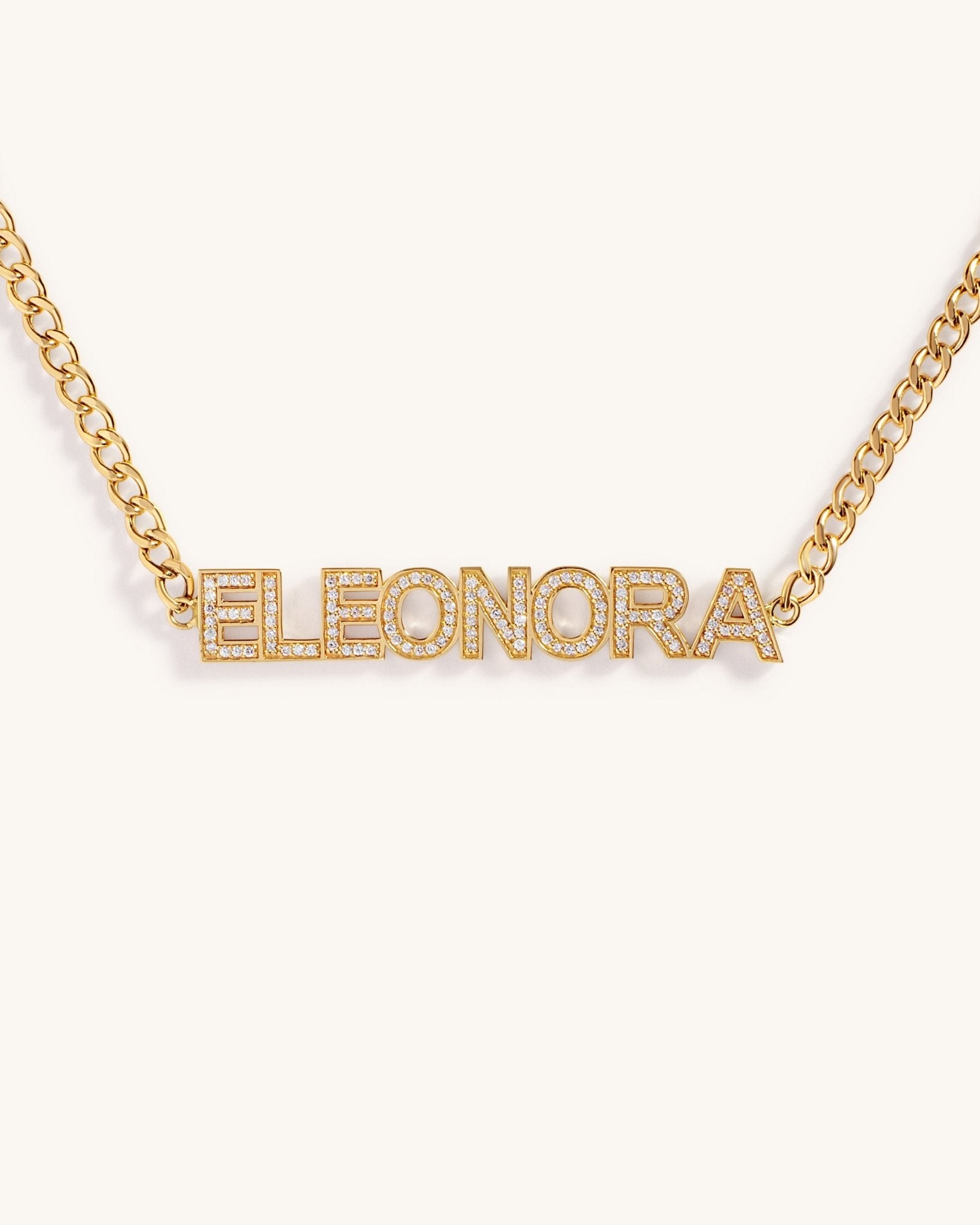 Diamond Bold Name On Curb Chain Necklace | Sparkle Society