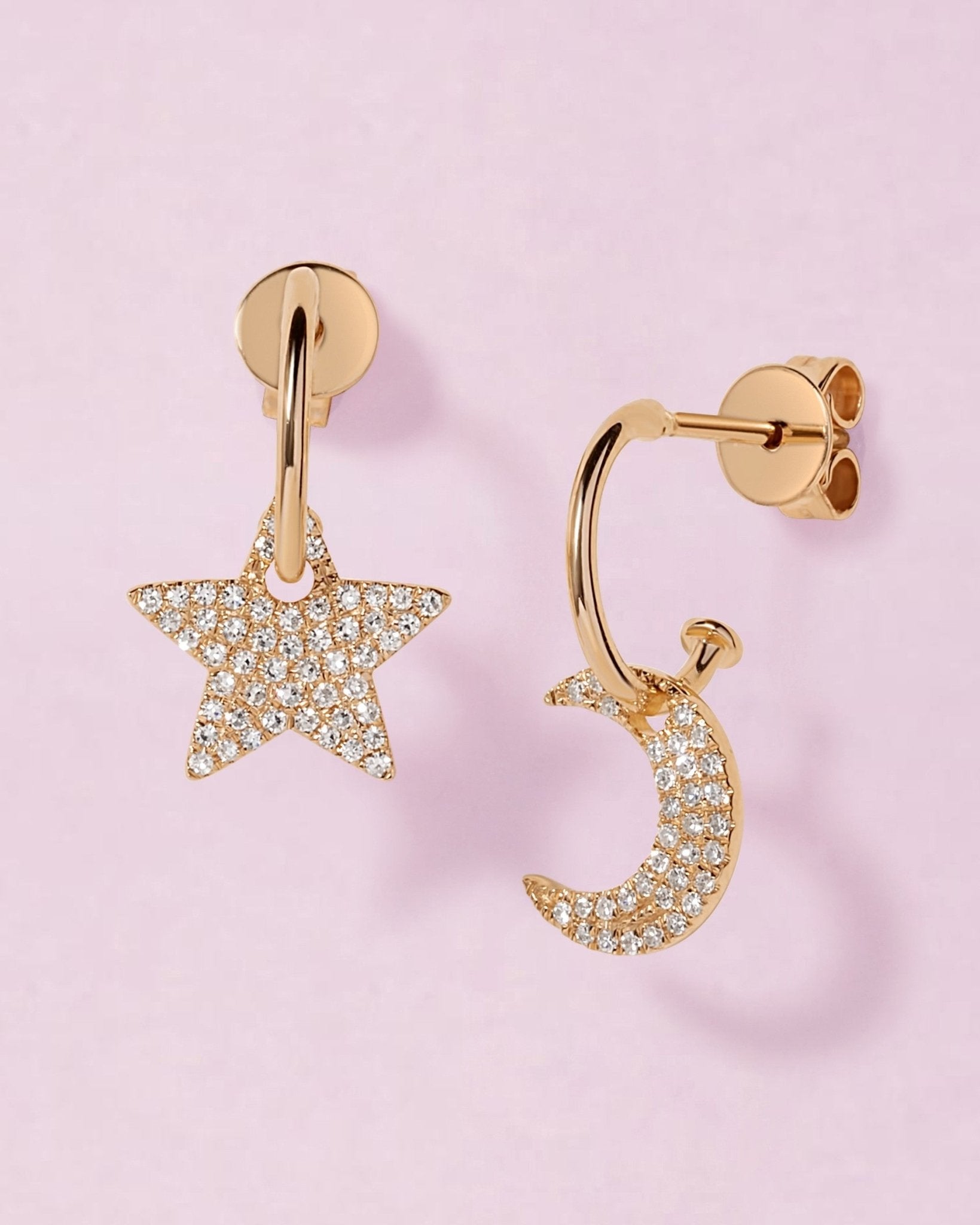 Diamond Dangling Moon And Star Huggies | Sparkle Society