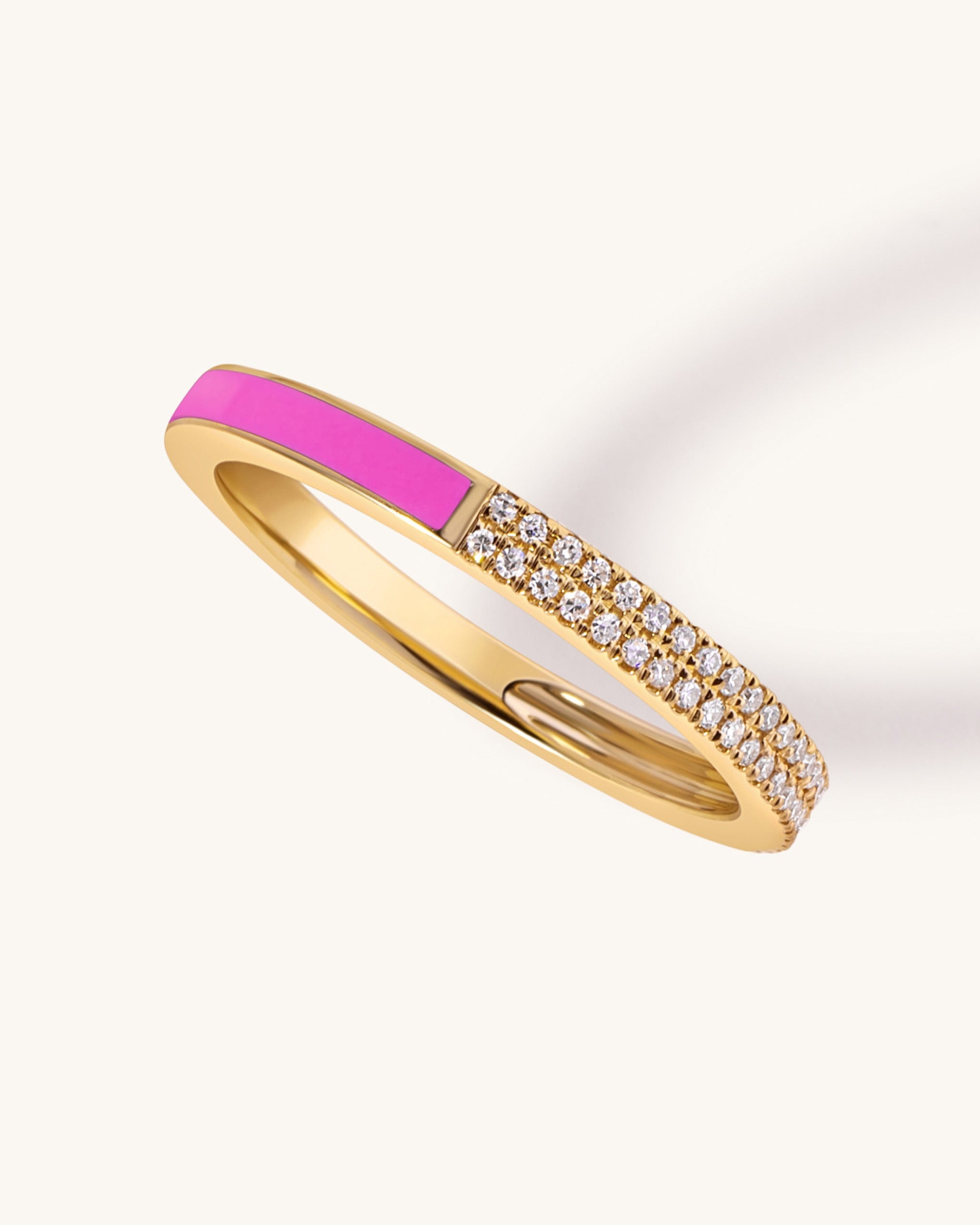 Half Enamel & Half Diamond Flat Ring | Sparkle Society