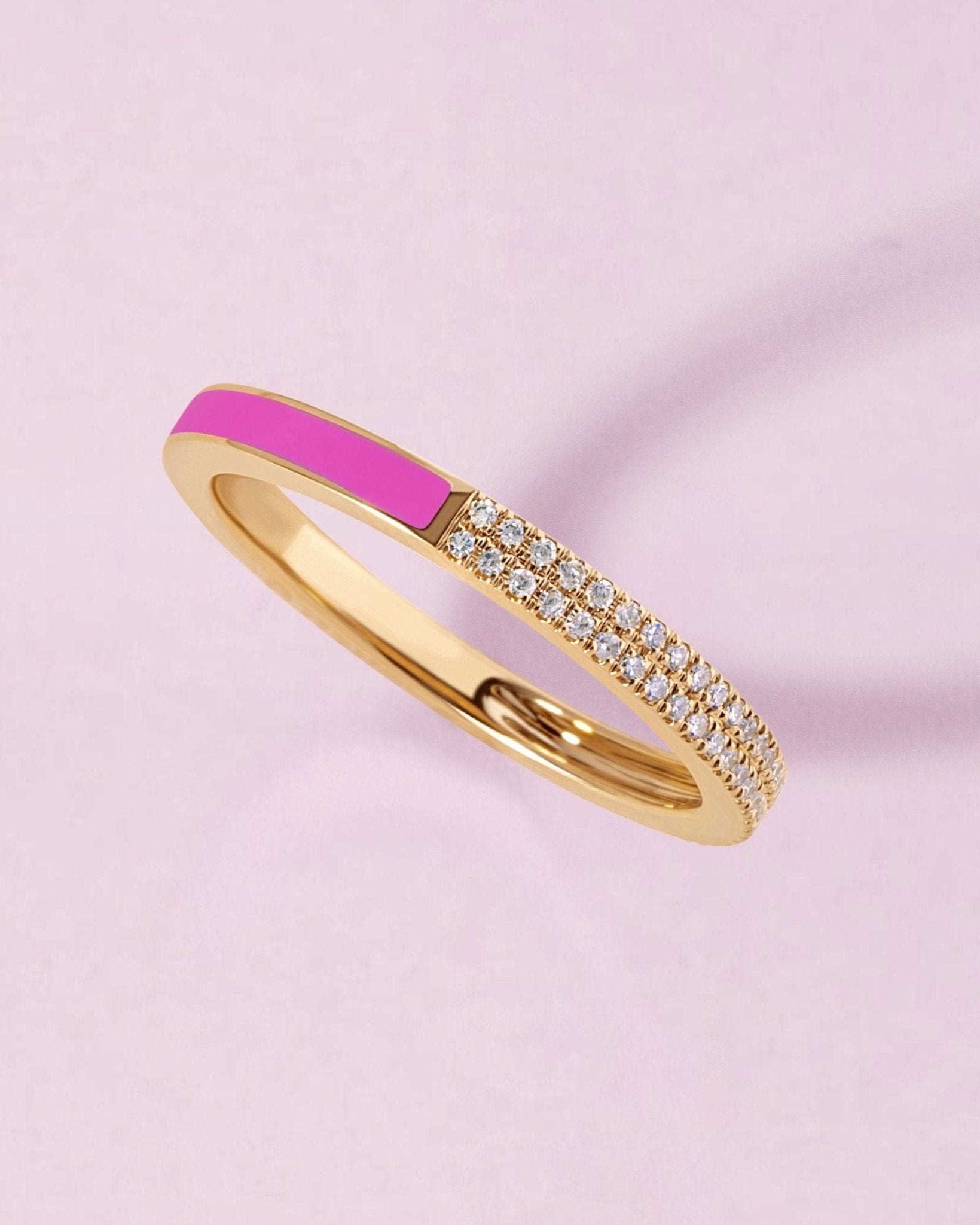 Half Enamel & Half Diamond Flat Ring | Sparkle Society