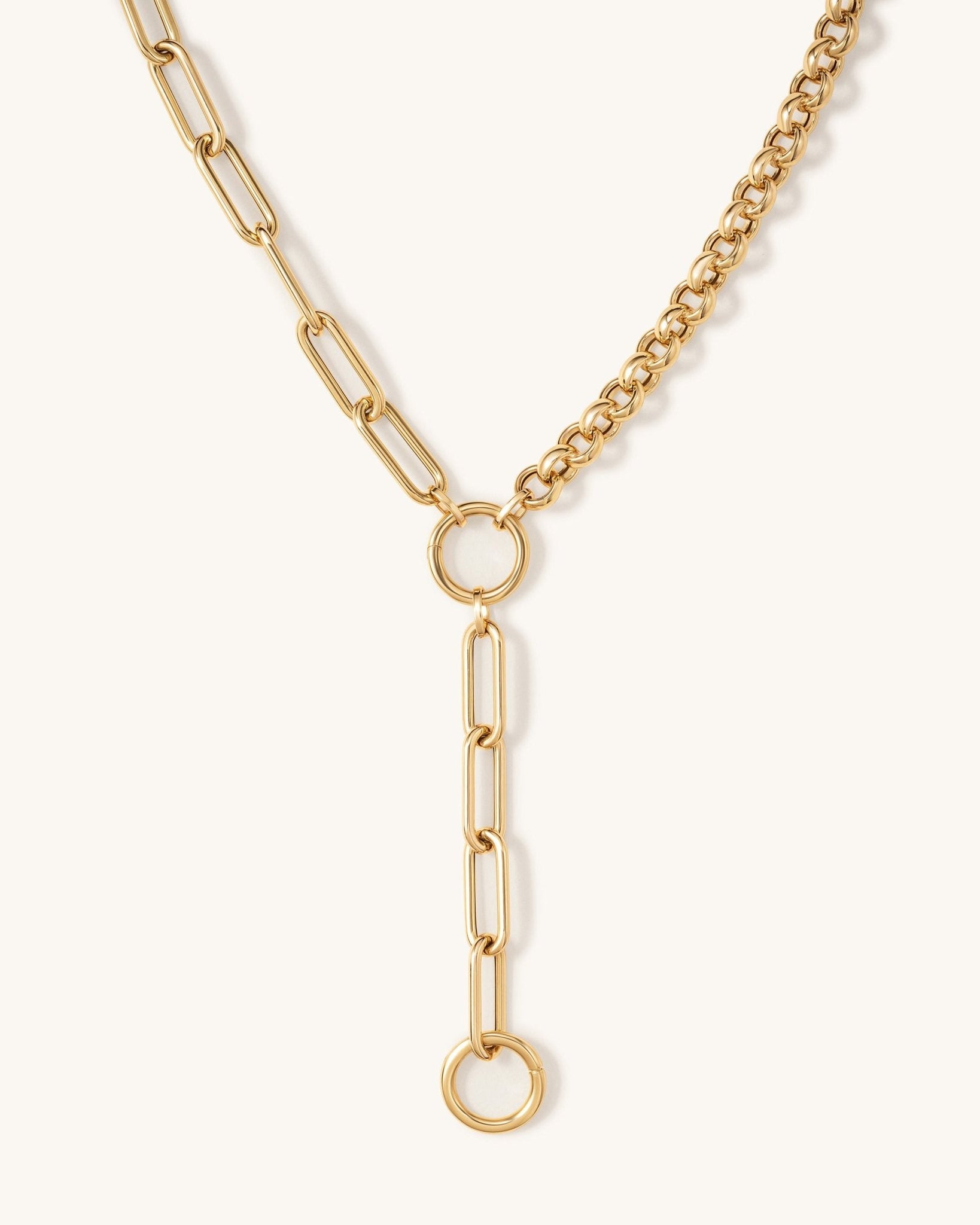 Mixed Rolo and Paperclip Lariat Necklace | Sparkle Society