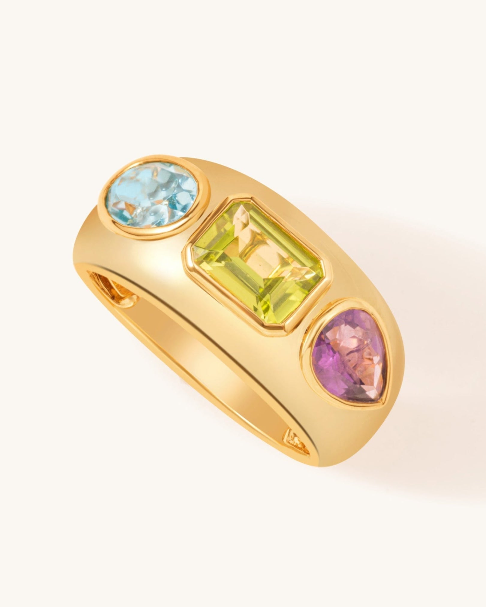 Multi Fancy Gemstone Gold Chunky Ring | Sparkle Society