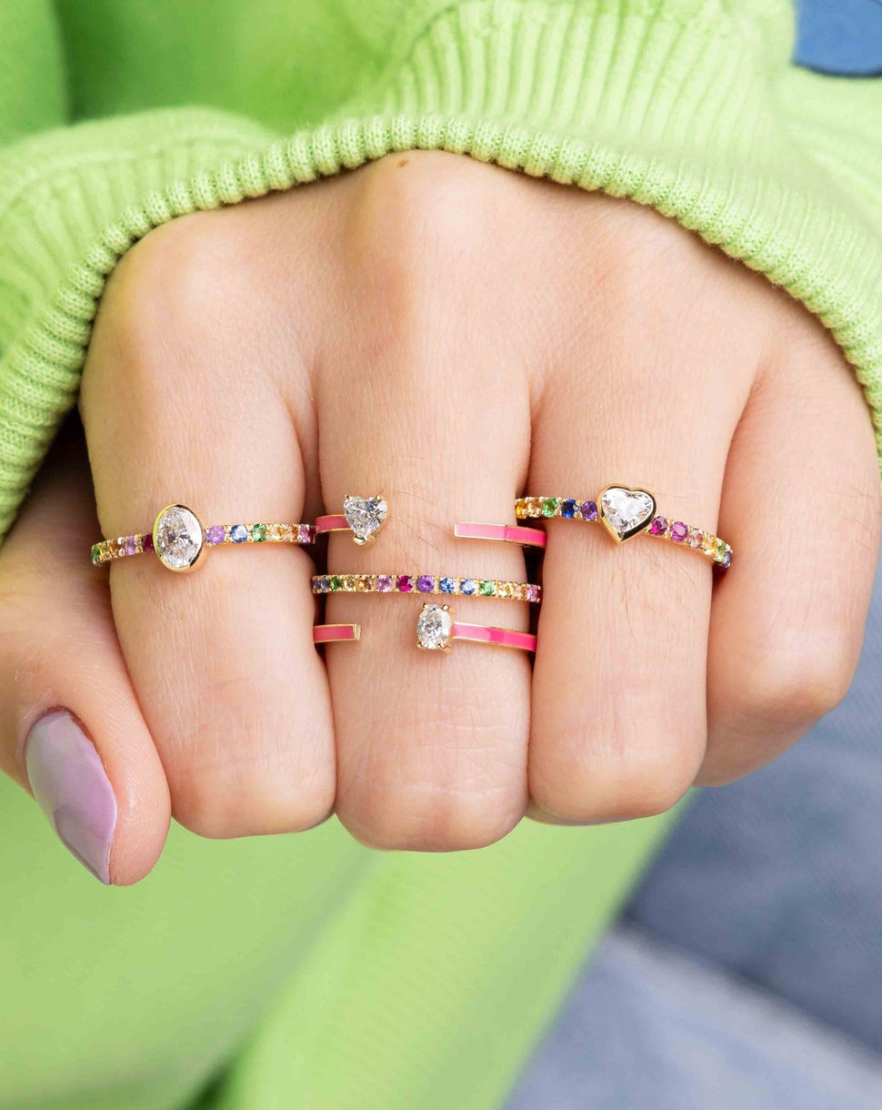 Multi Fancy Triple Row Enamel Rainbow Ring| Sparkle Society
