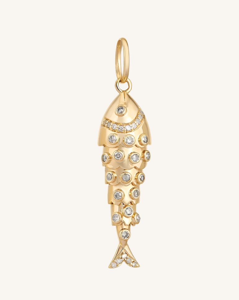 Multi Gemstone Gold Fish Necklace Charm | Sparkle Society