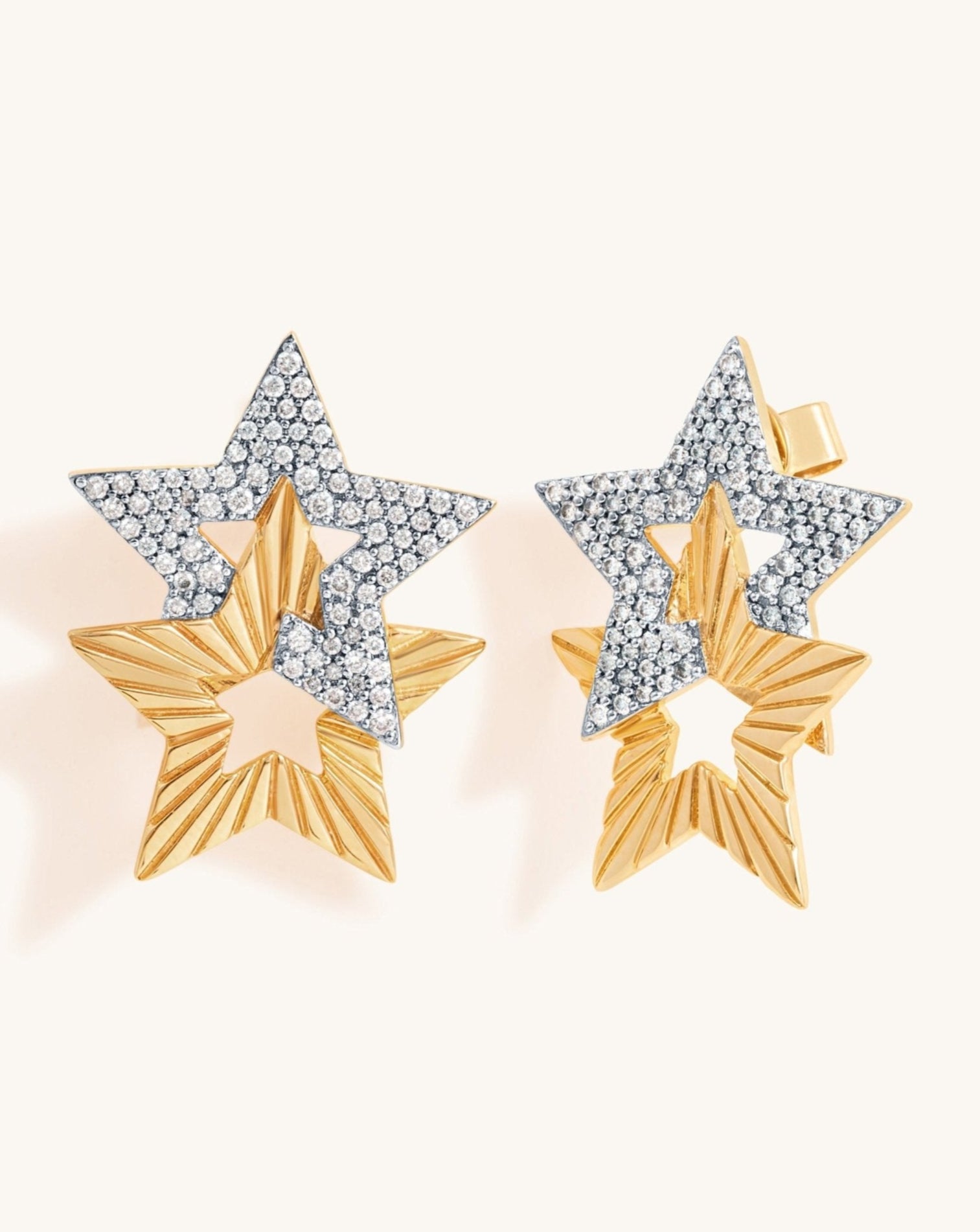 Radiant Gold And Diamond Double Star Stud | Sparkle Society