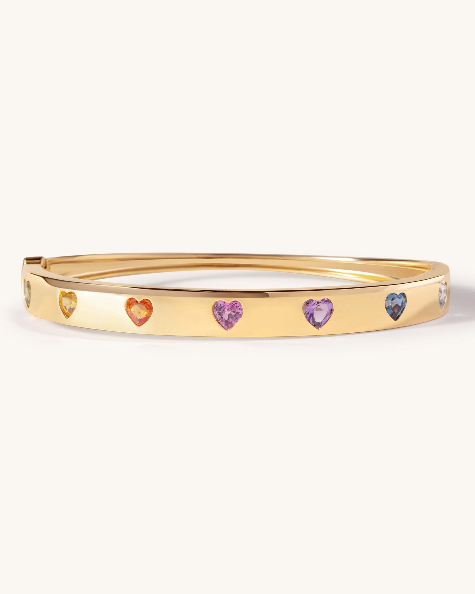 Rainbow Heart Shape Gold Bangle | Sparkle Society