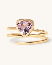Single Gemstone Heart Shape Gold Spiral Ring | Sparkle Society