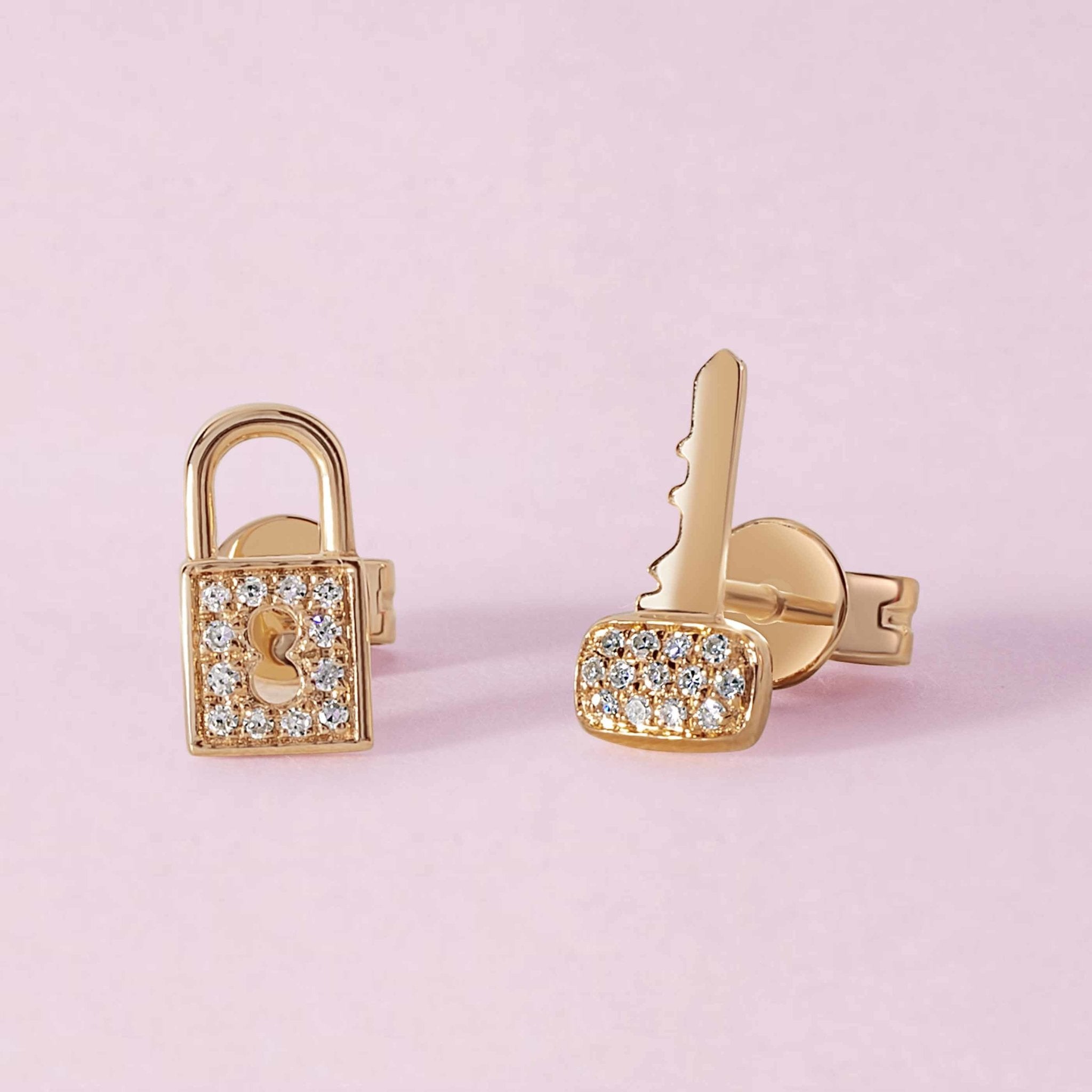 Diamond Lock & Key Studs | Sparkle Society