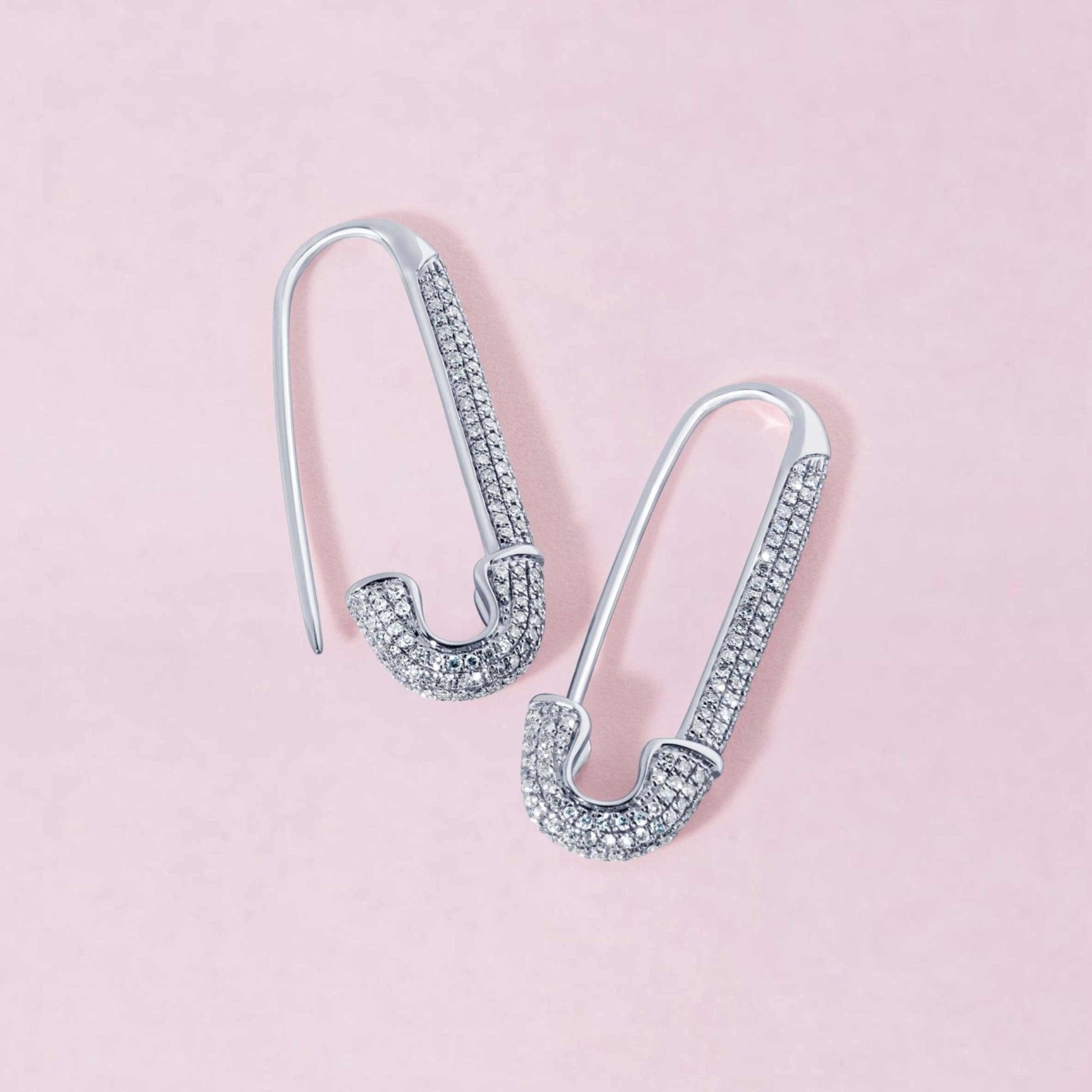 Large Diamond Safety Pin Earrings | Sparkle Society