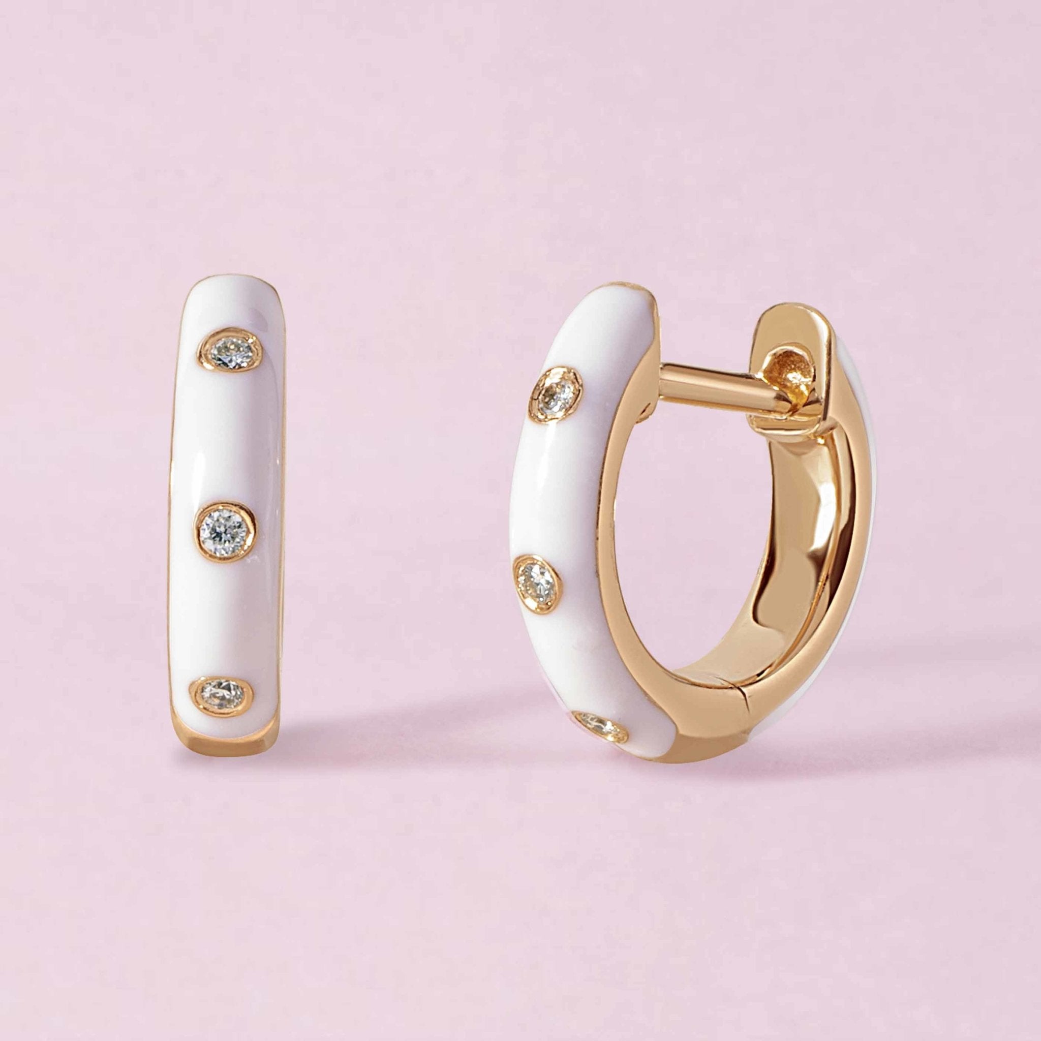 Enamel & Diamond Inlay Huggies | Sparkle Society