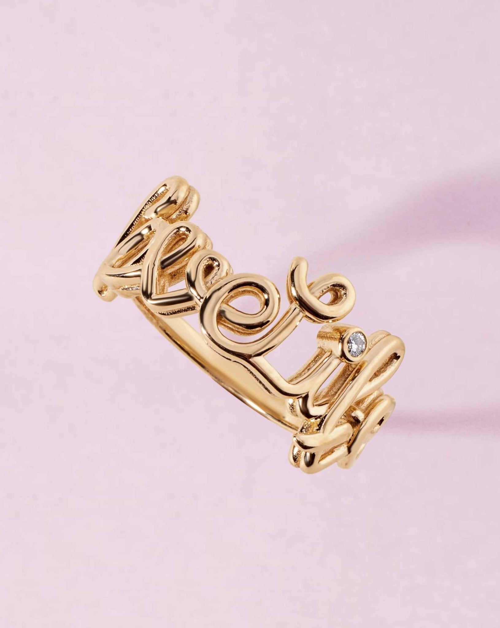 Gold Wire Script Name with Diamond Accent Ring | Sparkle Society