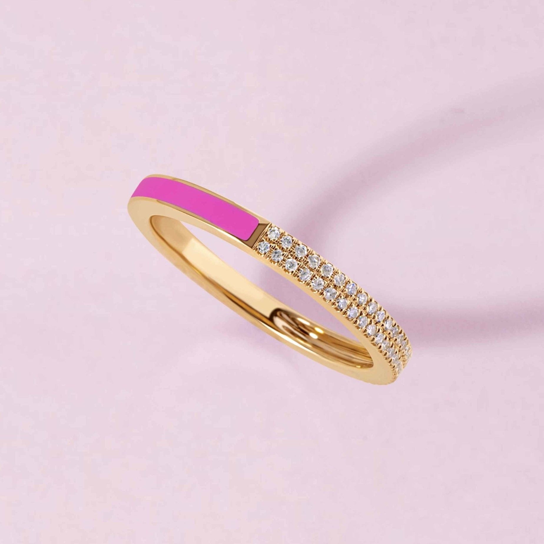 Half Enamel & Half Diamond Flat Ring | Sparkle Society