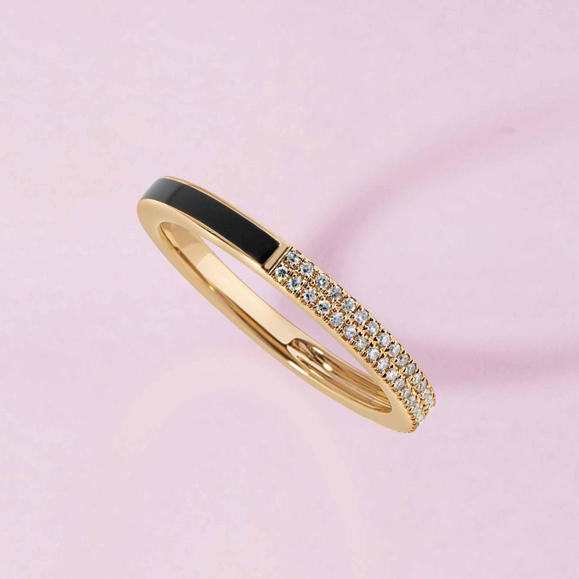 Half Enamel & Half Diamond Flat Ring | Sparkle Society