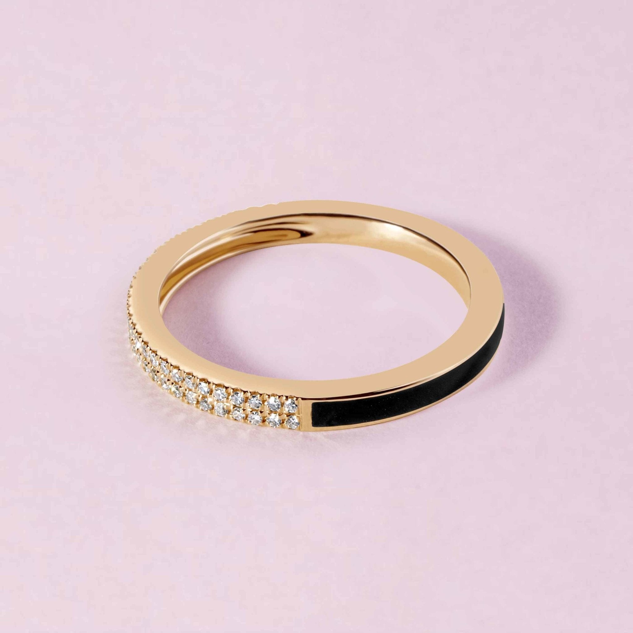 Half Enamel & Half Diamond Flat Ring | Sparkle Society