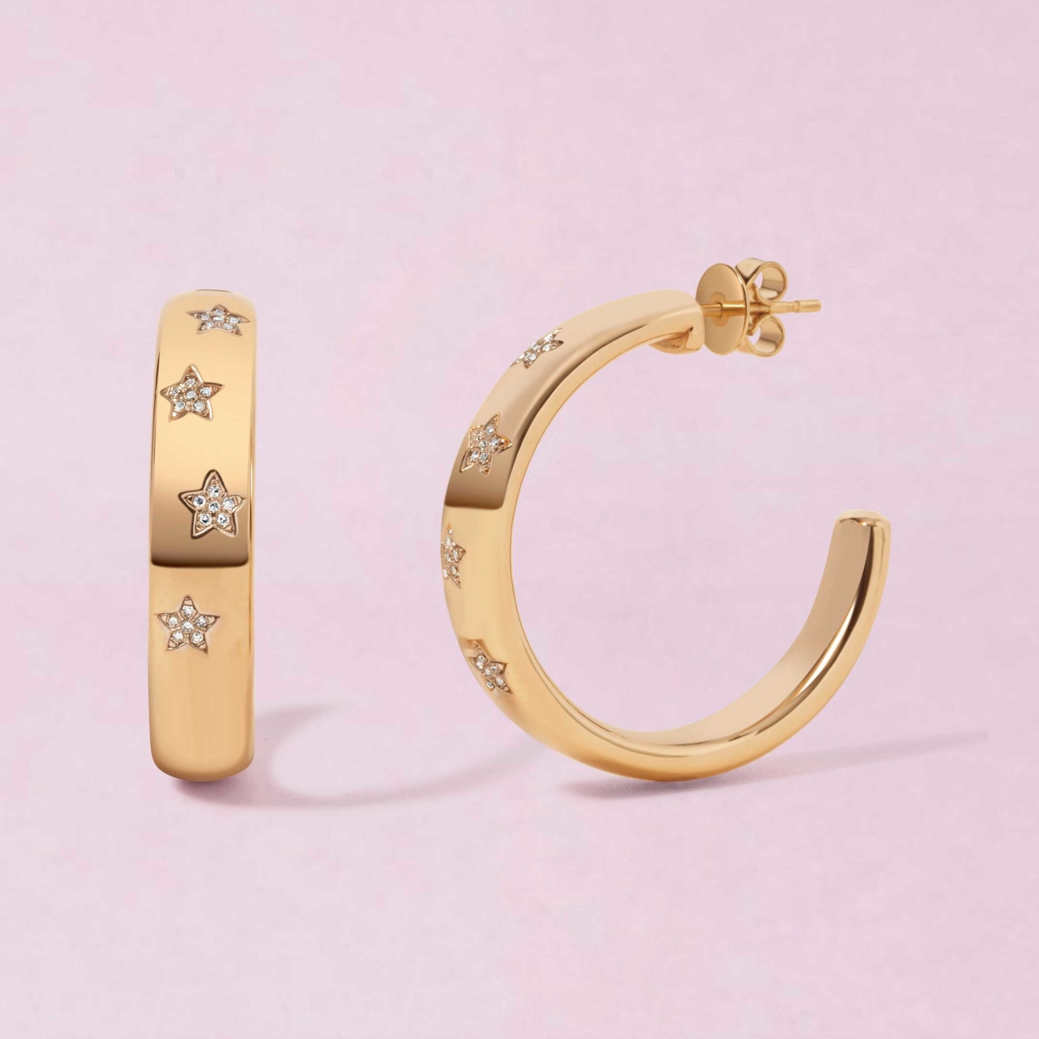 Hollow Gold Diamond Stars Hoops | Sparkle Society