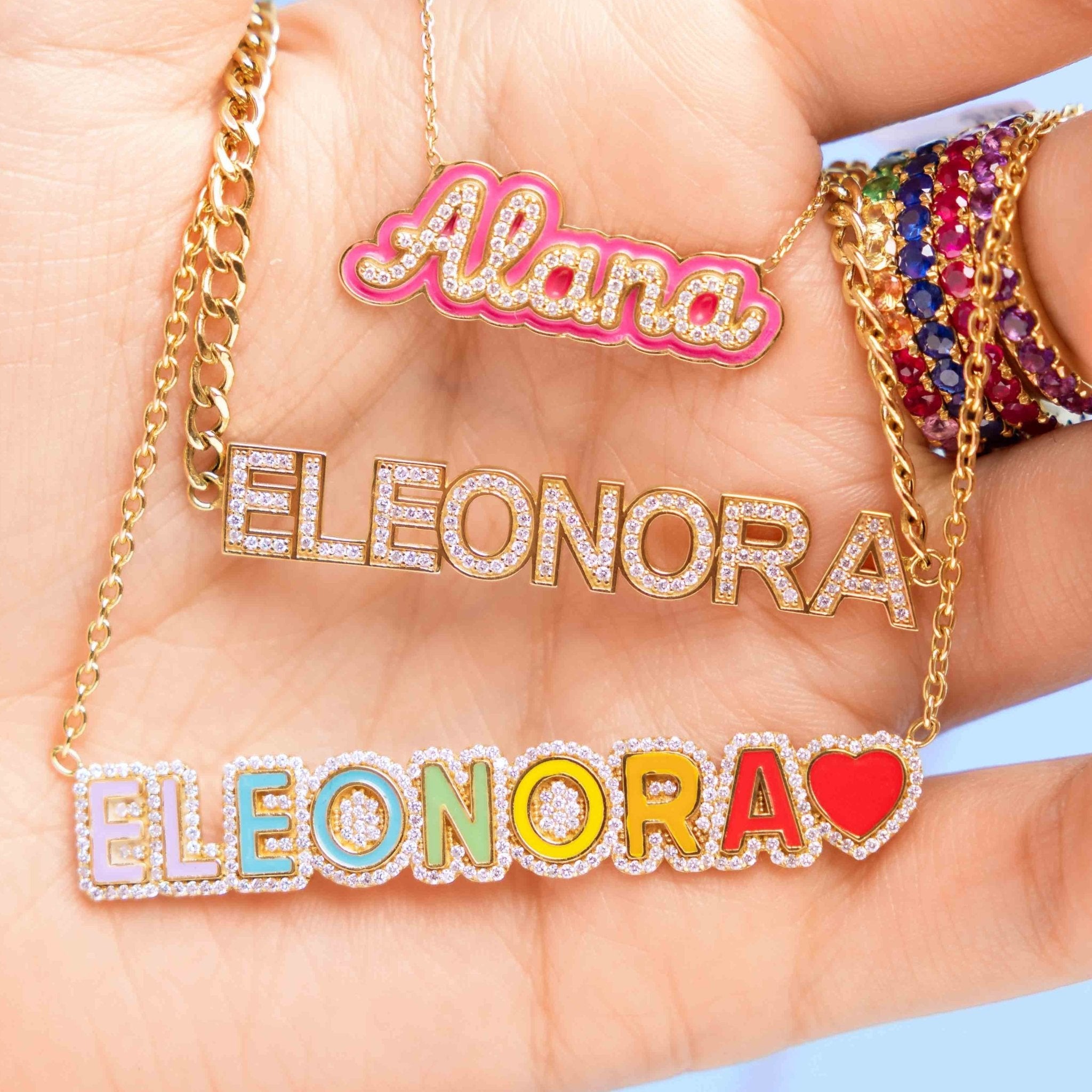Enamel Outline Script Name Necklace | Sparkle Society