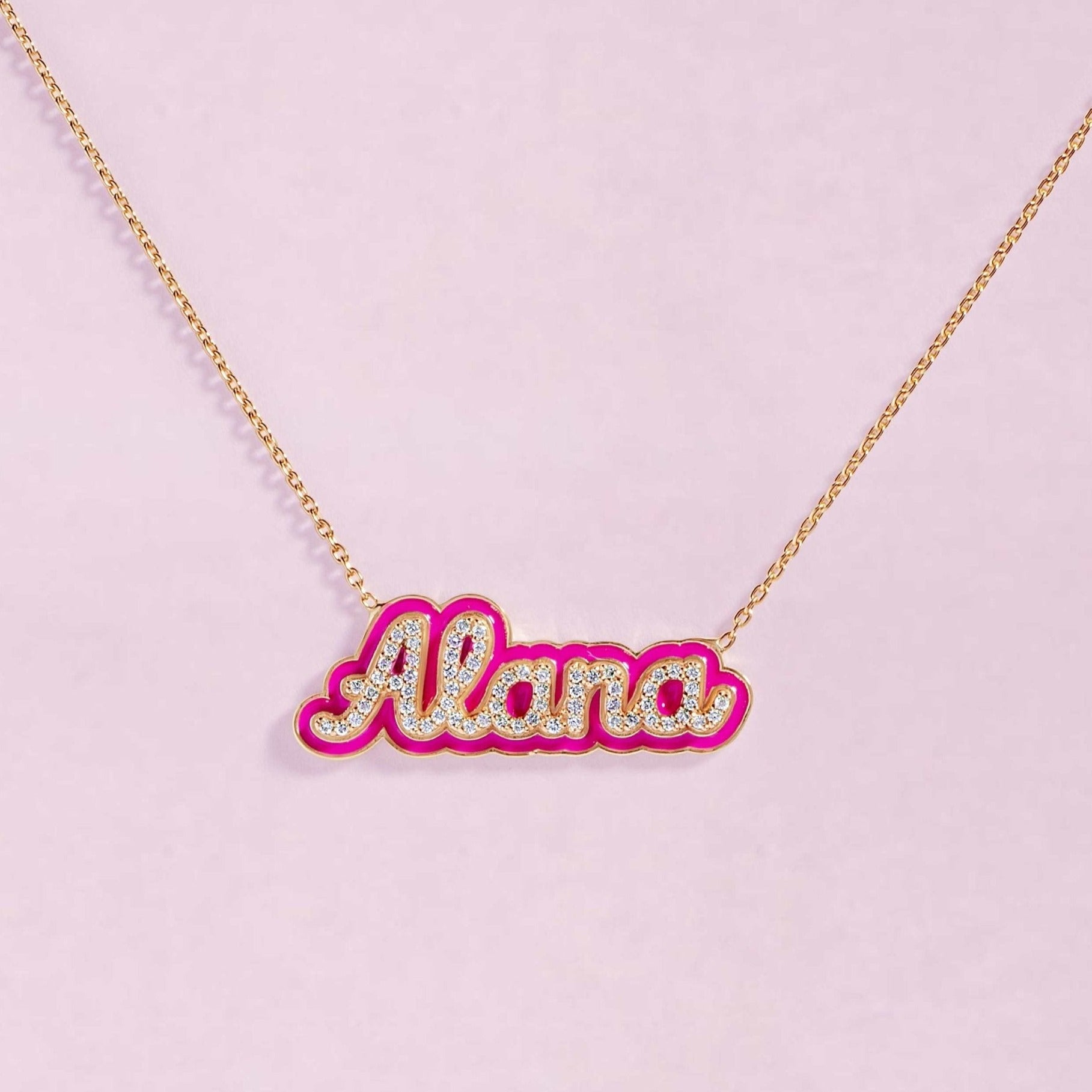 Enamel Outline Script Name Necklace | Sparkle Society