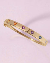 Rainbow Heart Shape Gold Bangle | Sparkle Society