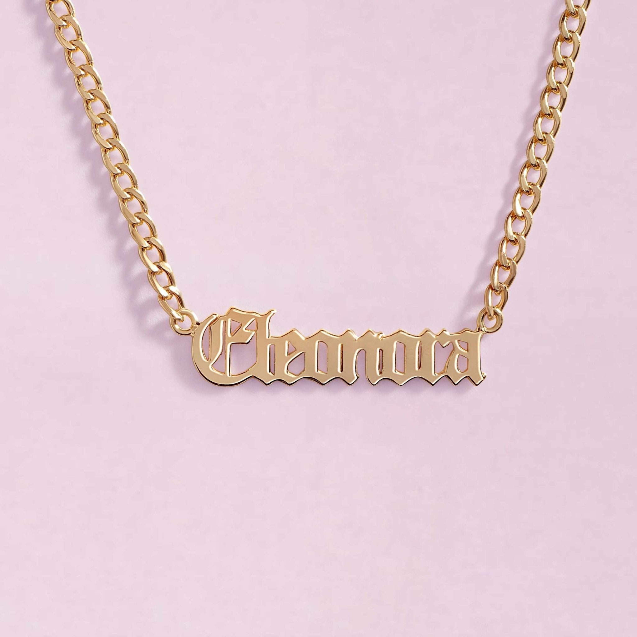 Solid Gold Gothic Custom On Curb Chain Necklace | Sparkle Society