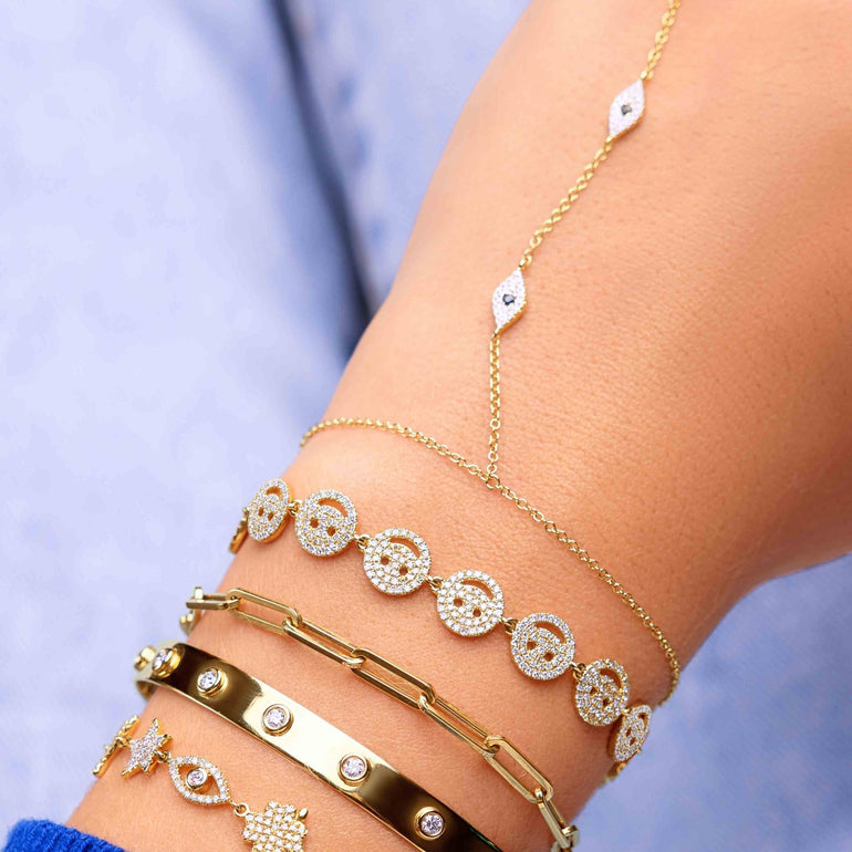 Triple Diamond Evil Eye Hand Chain Bracelet | Sparkle Society